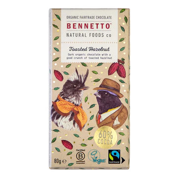 Toasted Hazelnut Dark Chocolate Block 80g - Bennetto – Bendigo Fresh